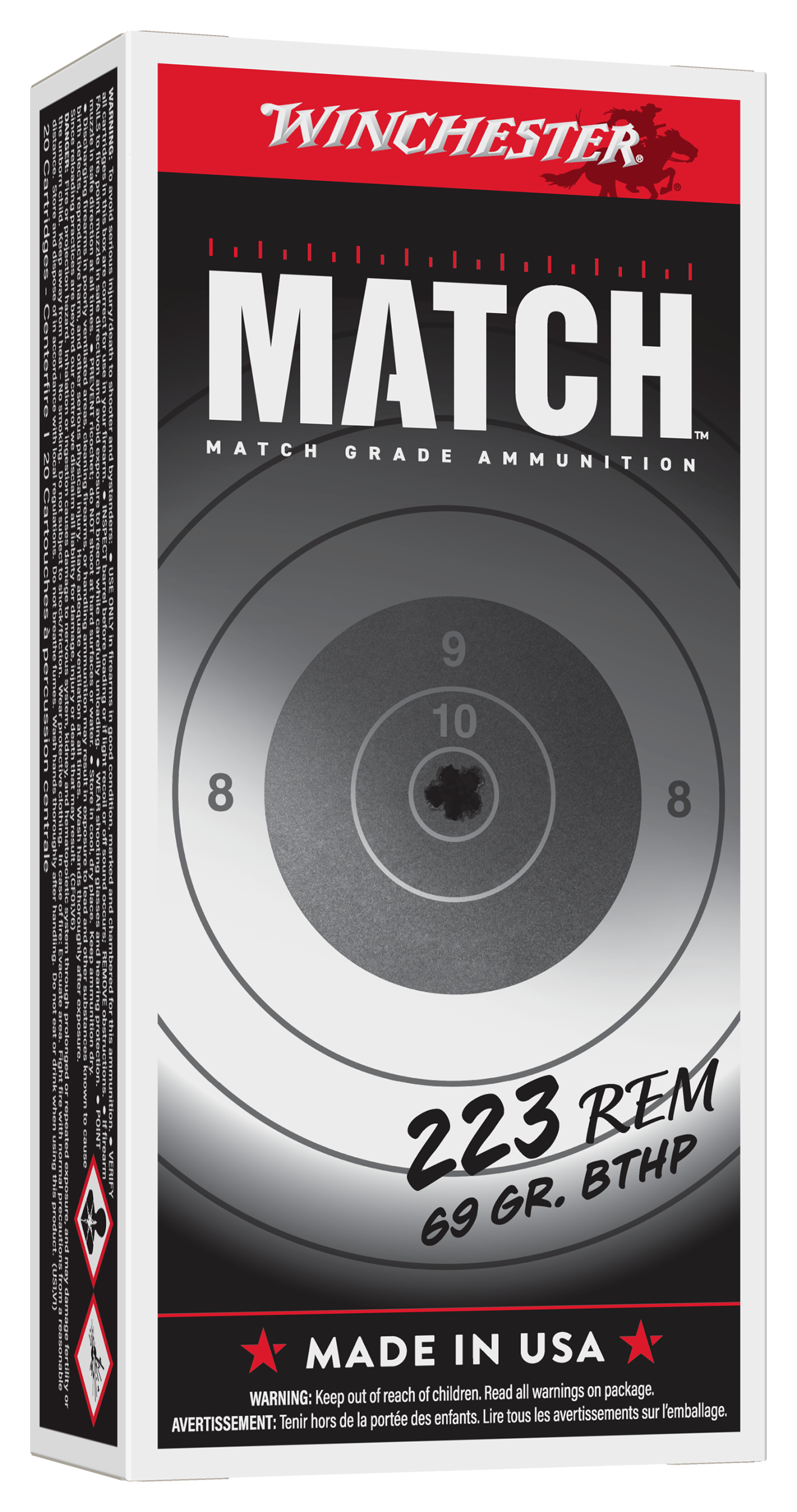 Winchester Match BTHP Centerfire .223 Remington 69 Grain Rifle Ammo ...